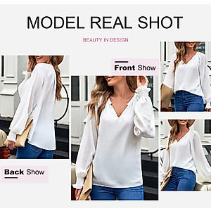 Dokotoo Spring Summer Tops for Women Trendy Elegant Ladies Tops and Blouses for Women Dressy Casual Long Sleeve Shirts V Neck Chiffon Blouses Plus Size Business Casual Tops White Blouses for Women XL