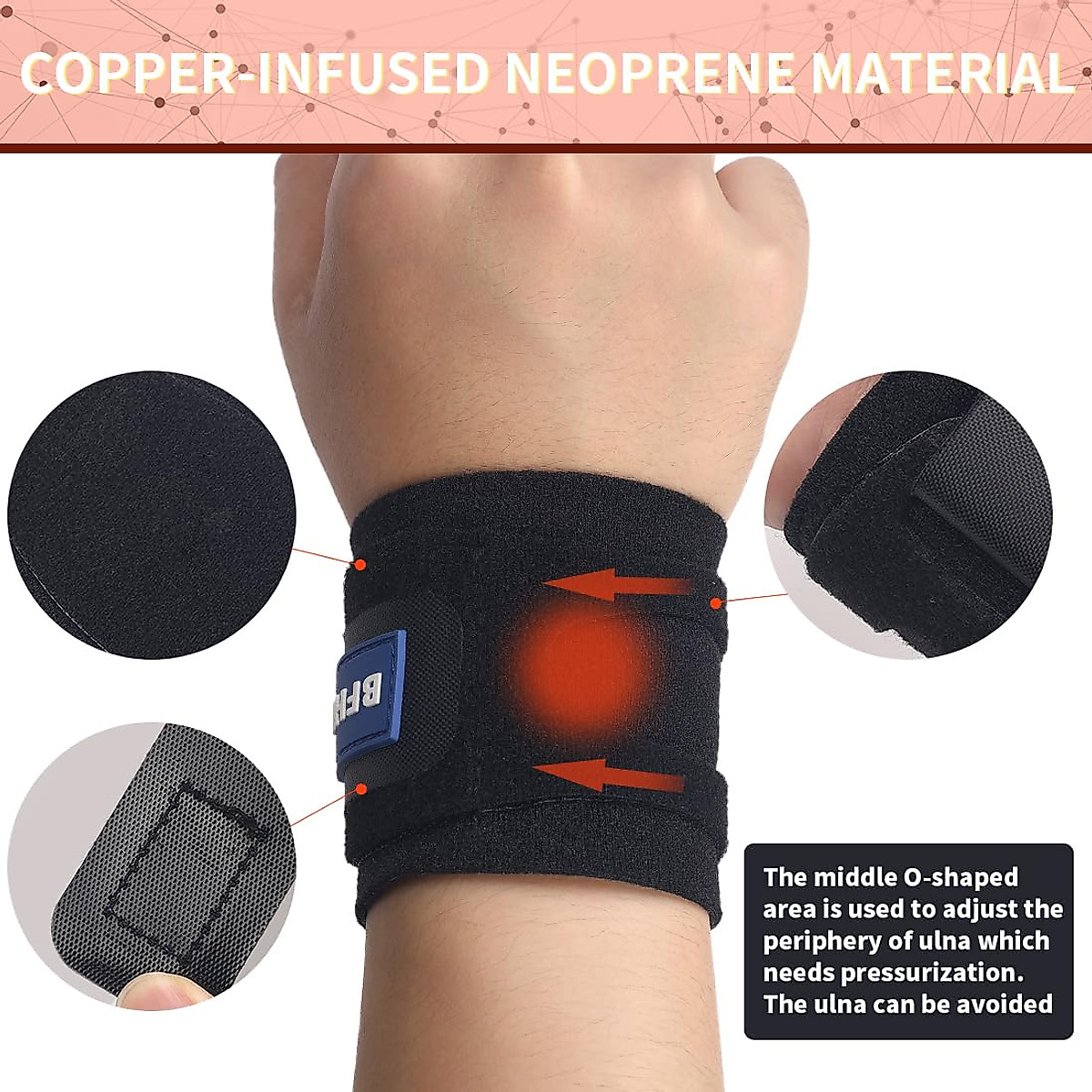 BFHB Wrist Brace for TFCC Tears - Adjustable, Dual protection, Fit Both Right & Left Hand, Support for Fitness, Weightlifting, Tendonitis, Carpal Tunnel Arthritis, Pain Relief- (Black)