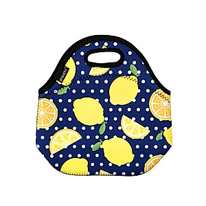 allydrew Insulated Neoprene Lunch Bag Zipper Lunch Box Tote, Lemons