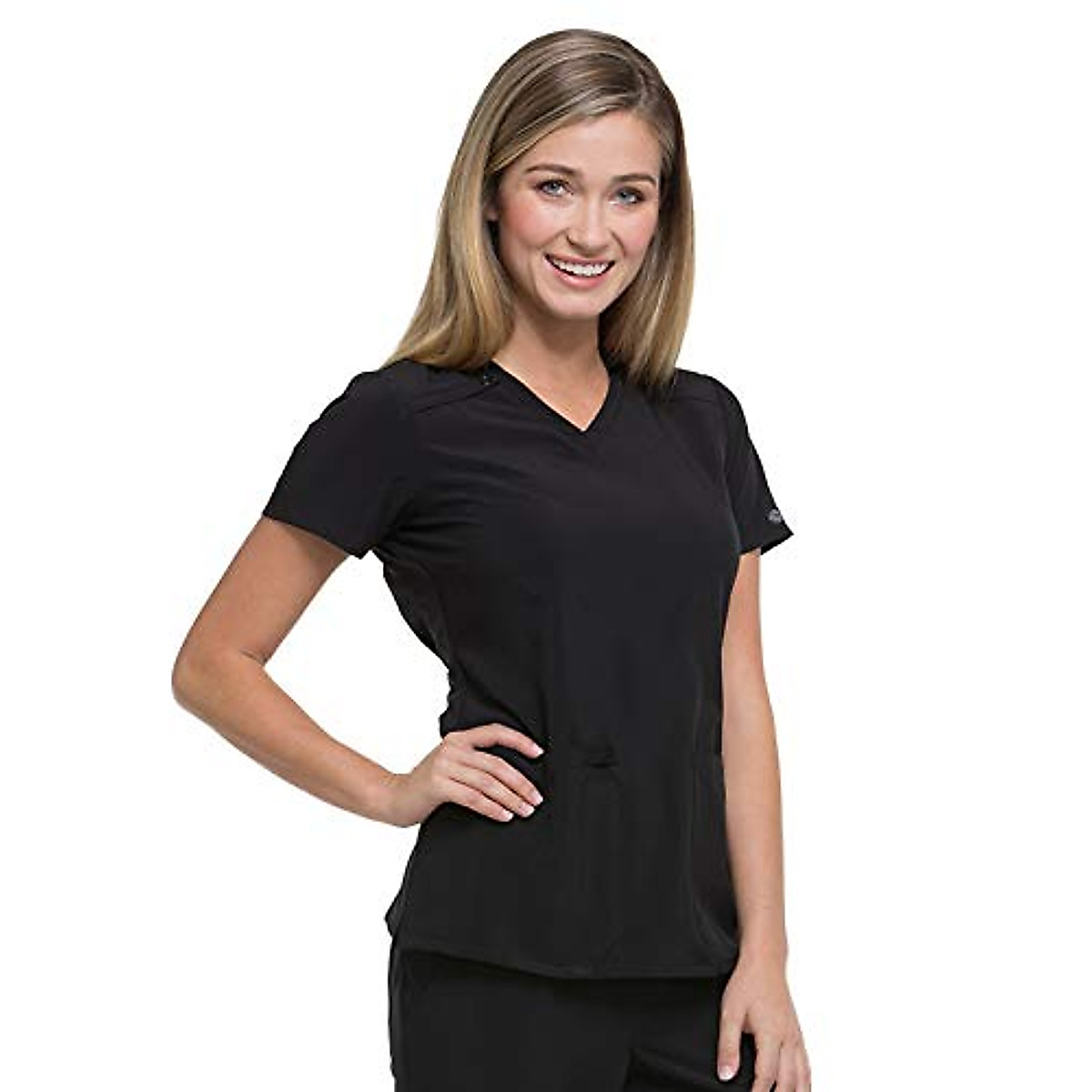 Dickies EDS Essentials Scrubs, V-Neck Womens Tops with Four-Way Stretch and Moisture Wicking DK615, S, Black