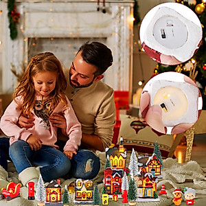 Liliful 40 Pcs Christmas Village Sets Lighted LED Christmas Village Houses with Figurines Resin Xmas Scene Figurines Christmas Collectible Buildings Miniature Christmas Town Scene Desktop Decor