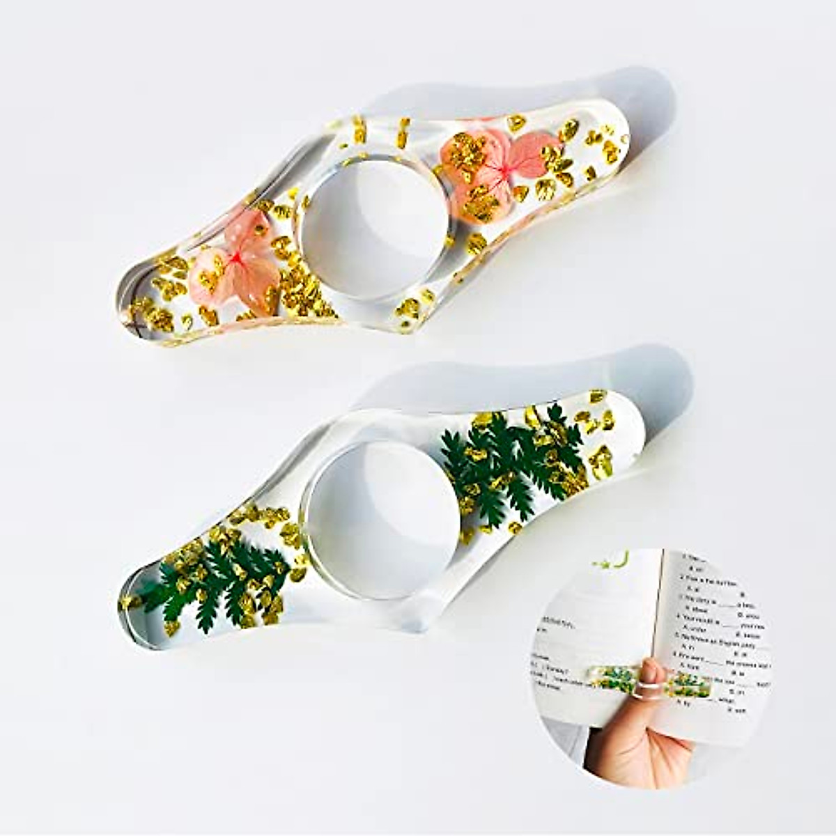Thumb Book Page Holder Bookmark Dried Flower Resin Book Page Holder Transparent Handmade Personalized Flower Reading Accessories 2 Pcs (zisejia)