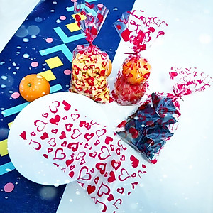 SaktopDeco 100 PCS Red Heart Cellophane Bags Goody Bags Plastic Bags Cookie Bags Valentine Cellophane Bags for Party Birthday Supplies