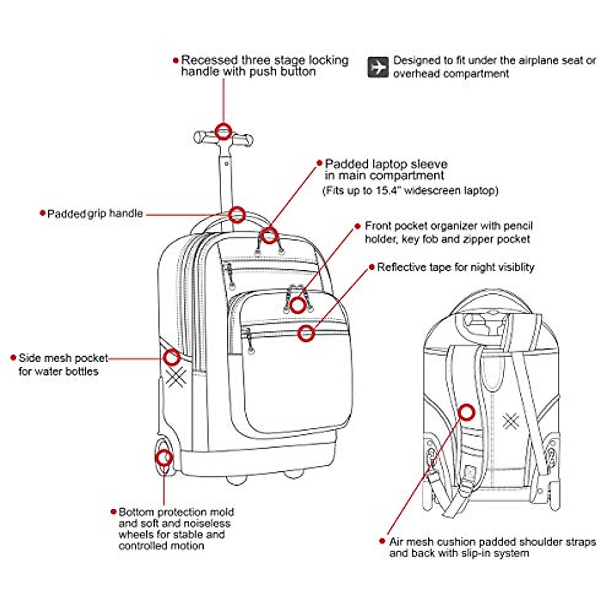 J World New York Sundance Rolling Backpack Girl Boy Roller Bookbag, Sprinkle, 20 Inch