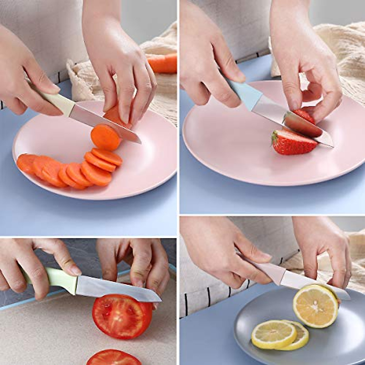 Kocpudu Paring Knife, Sharp and Durable Fruit Knife with Protective Cover, Suitable for Most Types of Vegetables and Fruits,6 Pieces (pink, Blue, Green)