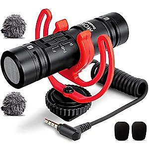 Movo DoubleMic V2 Two-Sided Supercardioid Video Shotgun Microphone for iPhone, Android, Smartphones or DSLR Camera - Dual Capsule External Mic with Improved Wind Protection - Latest Version