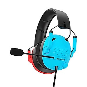 SENZER SG500 Surround Sound Pro Gaming Headset with Noise Cancelling Microphone - Detachable Memory Foam Ear Pads - Portable Foldable Headphones for PC, PS4, PS5, Xbox One, Switch - Red&Blue
