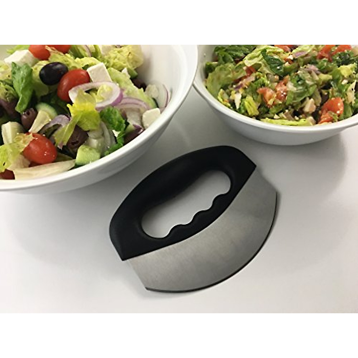 Checkered Chef Mezzaluna Knife - Rocker Knife, Mincing Knife, and Mezzaluna Chopper w/Single Blade and Cover/Sheath - Vegetable Cutter & Salad Chopper