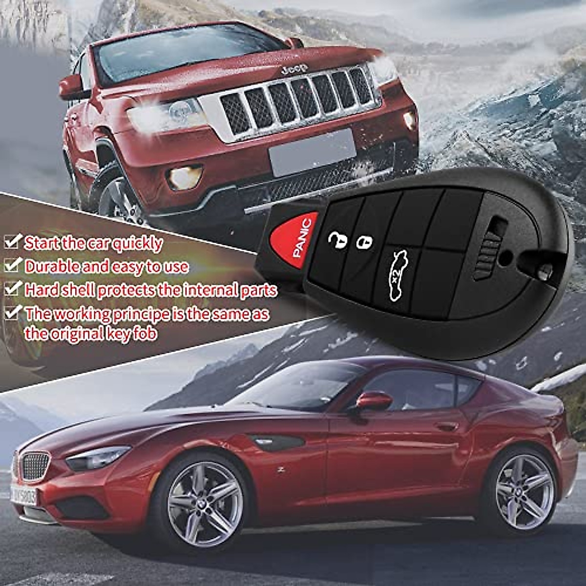 Key Fob Compatible for 2008 2009 2010 2011 2012 Chrysler 300/Dodge Challenger/Charger/Saver Remotes 4 Button Remote Control Replacement for M3N5WY783X IYZ-C01C
