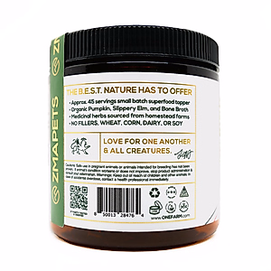 ZMA Pets Ziggy Marley's USDA Organic Digestion Powder for Dogs & Cats - Bone Broth, Pumpkin, & 5 Gut Healthy Herbs - Pet Gut Health, 90 Grams