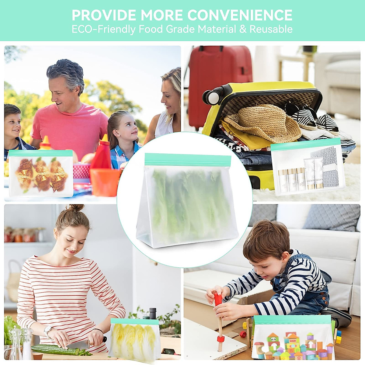 Reusable Food Storage Bags, 16 Pack BPA Free Food Grade Reusable Freezer Bags, Reusable Gallon Bags, Reusable Sandwich Bags, Silicone Food Bags Leakproof Resealable for Meat Fruit Veggies Snacks