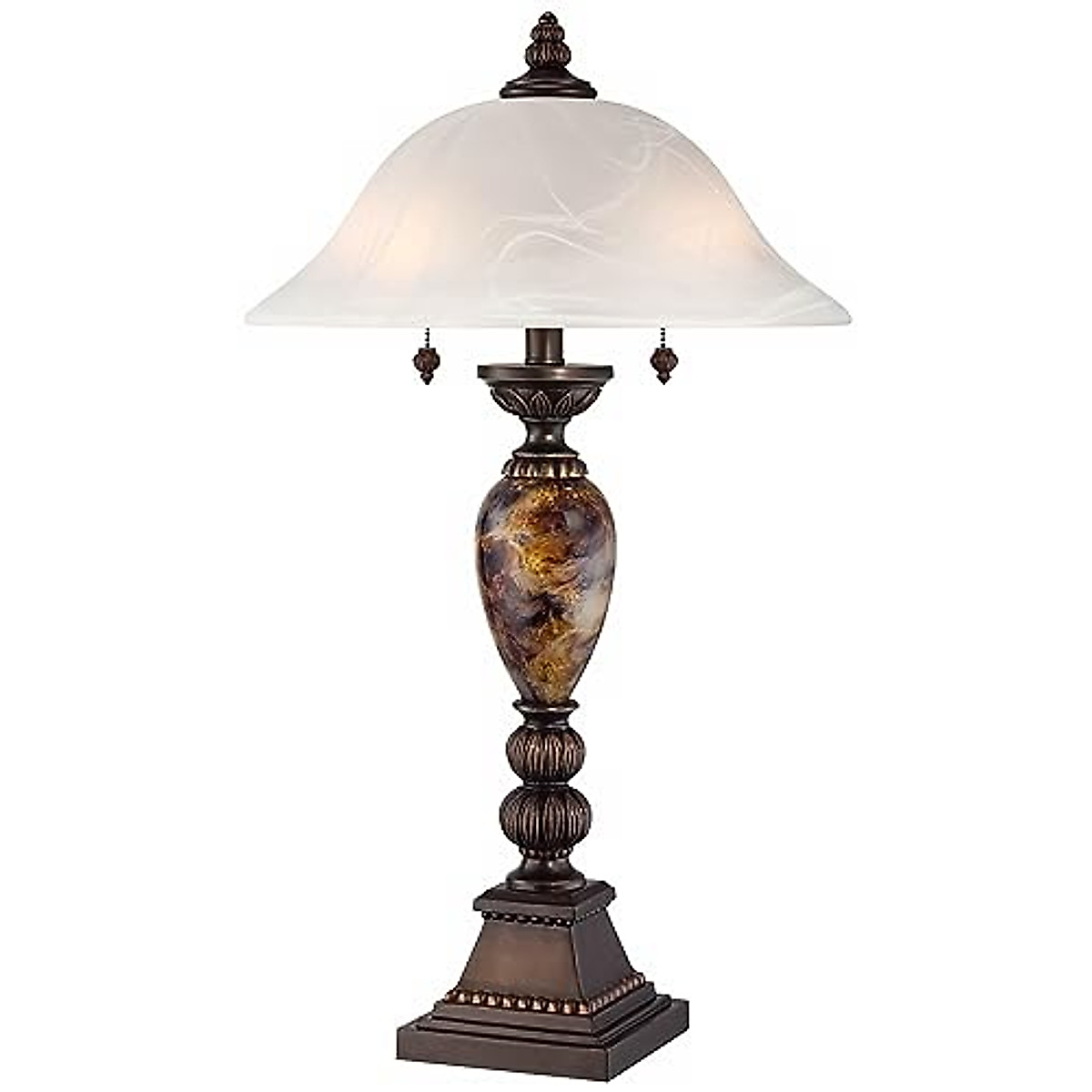 DIRKES Traditional Table Lamp 27" Tall Aged Bronze Marble White Alabaster Glass Dome Shade for Bedroom Living Room Bedside