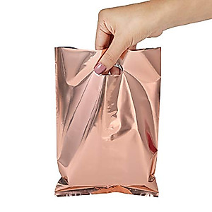 UNIQOOO 60 Metallic Foil Rose Gold Wedding Favor Bags, Party Treat Bags Bulk, Gift Candy Cookie Buffet Bags, Great for Wedding, Baby Shower, Birthday Party, Events, Celebrations - 9 3/4” x 6 1/2