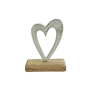 10th Anniversary Rustic Metal Heart Decoration – Free Standing Aluminium & Wooden Decoration (hssanni-10)