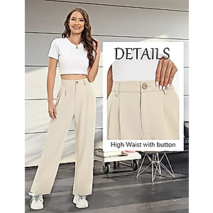 Tapata Womens Wide Leg High Waist Straight Leg Casual Pants Stretch Comfy Pockets Relaxed Fit, Beige, 6