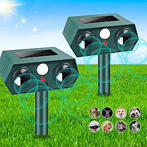 2 Pack Solar Animal Repeller Outdoor Ultrasonic Cat Deterrent with PIR Motion Sensor for Yard, Deer Repellent Skunk Repellent Dog Repellent for Cat Deer Rabbit Skunk Dog Coyote Raccoon Bird
