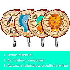 Johiux Pack of 4 Self-Adhesive Wooden Hooks, Adhesive Hooks, Children's Coat Hooks, Wall Hooks, Self-Adhesive Children's Coat Hooks are Used for Towels, Backpacks, Hats and Coats.
