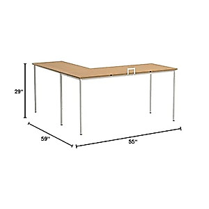 ZINUS Dominic 59 Inch White Metal Corner Desk with Storage Drawer / L-Shaped Computer Desk / Office Desk / Easy, Bolt Free Assembly, Natural