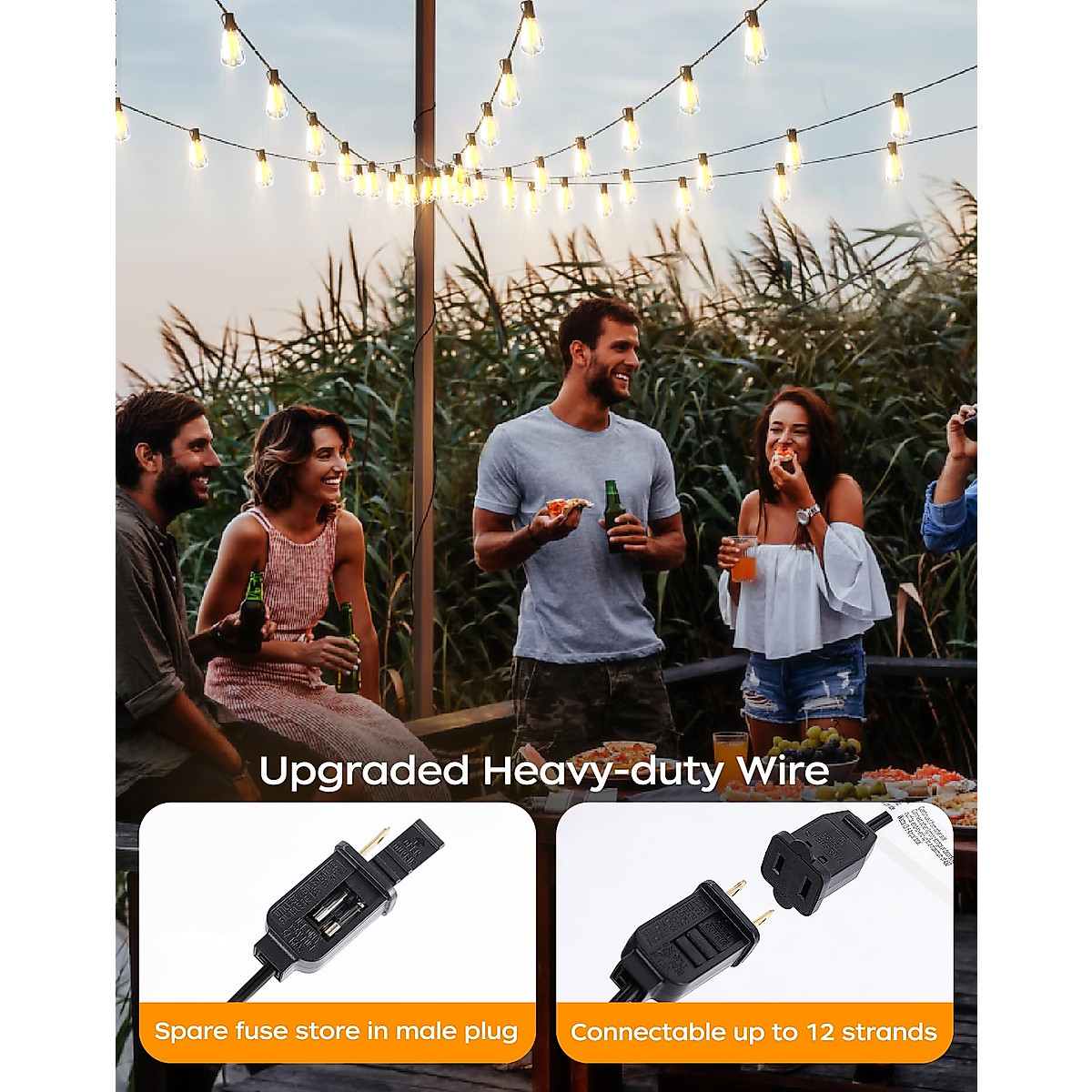 PARTPHONER 120FT Outdoor String Lights - Dimmable & Waterproof