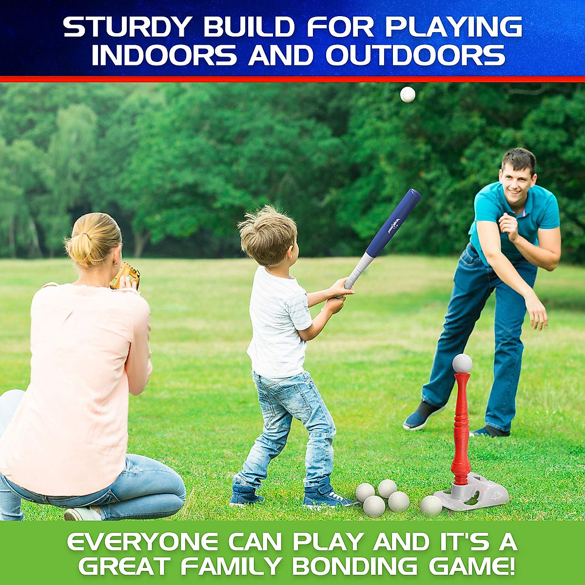 EagleStone T Ball Sets for Kids 3-5, 5-8, Tee Ball Set for Toddlers, Baseball Outdoor Toy Includes 6 Large Balls, Adjustable Teeball Batting Tee, Tball Games for Boys & Girls, Kids Ages 3-12 Years