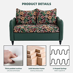 J.C.UP 53" Loveseat Sofa,Small Couches for Living Room,Mid Century Modern Love Seat Couch,2 Seat Small Couches for Small Spaces with PU Leather,Comfy Upholstered Sofa Couch for Bedroom,(Green,Beige)