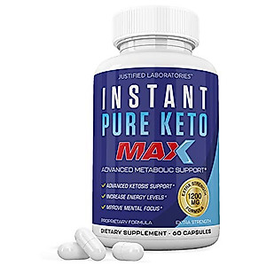 Instant Pure Keto Pills Max 1200MG Keto Pills Advanced BHB Ketogenic Supplement Exogenous Ketones Ketosis for Men Women 60 Capsules 1 Bottle
