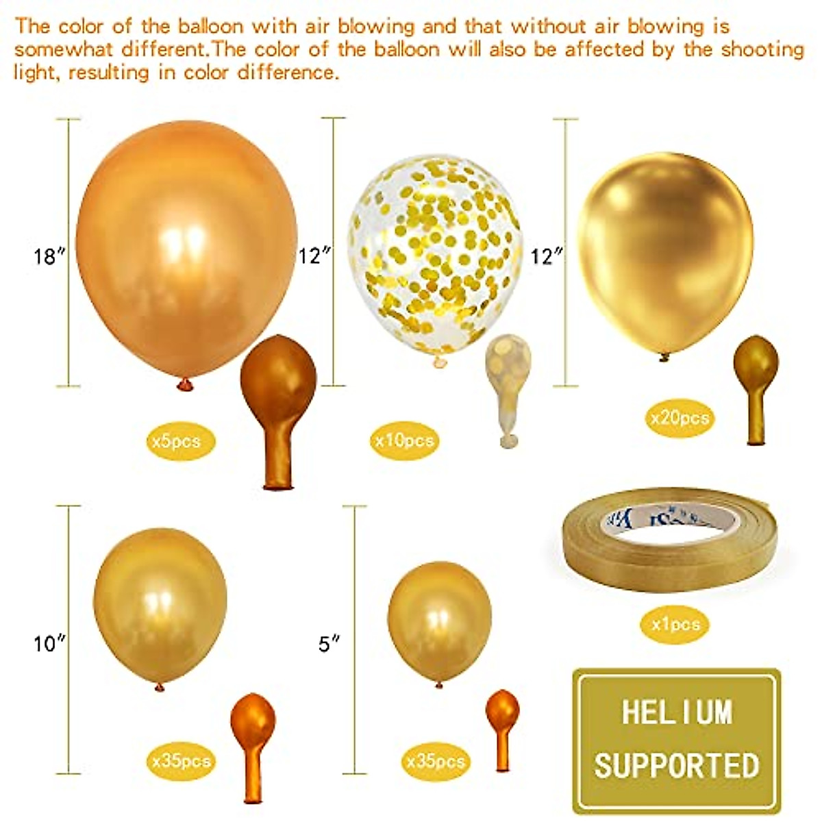 105pcs Matte Balloons and Confetti Balloons with 18 Inch + 12 Inch + 10 Inch + 5 Inch Latex Party Balloons for Gender Reveal Wedding Engagement Birthday Bridal Shower Party Decorations (Gold)