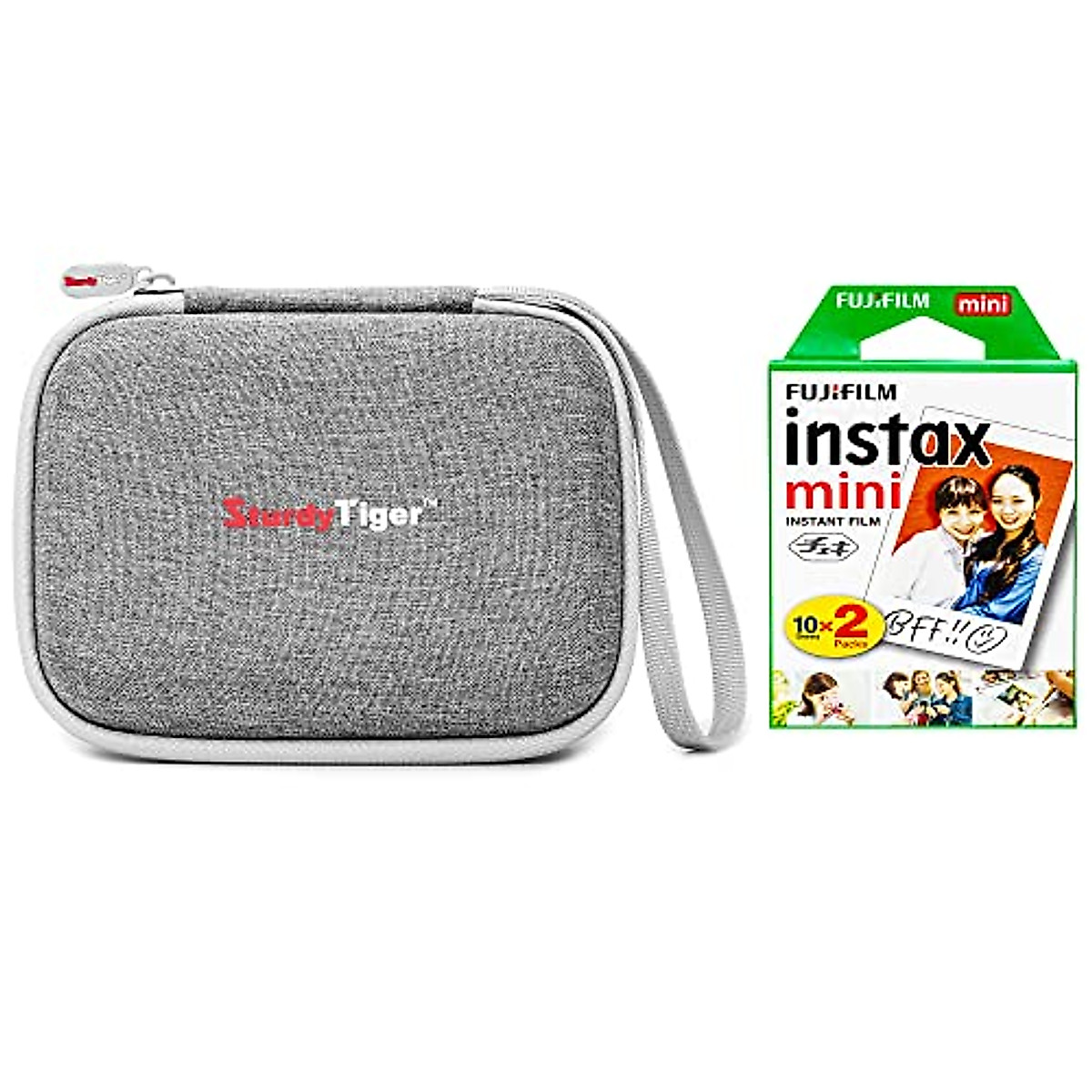 Fujifilm Instax Mini Link Smartphone Printer + Fujifilm Instax Mini Instant Film (20 Sheets) Bundle with Sturdy Tiger Travel Case and Stickers + Deals Number One Cleaning Cloth (Ash White)