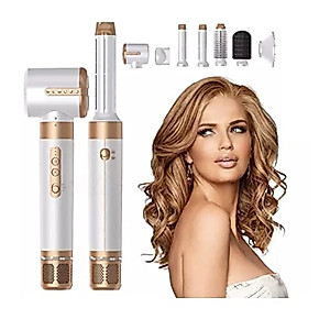 Hot Air Hair Dryer Brush, 7 in 1 Hot Air Brush Styler Dryer and Volumizer Hair dryer Left & Right Curling Barrel/Straightener/Wind hood/Concentrator/Curling Comb Hair Brush Blow Dryer for Women, White