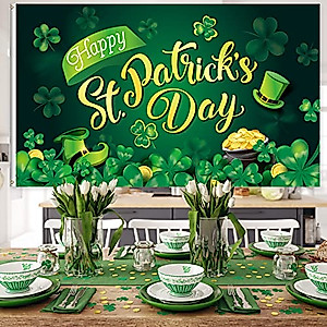 Happy St Patrick's Day Flag 3 x 5 ft Double Sided, Green Shamrocks Leaf Flag Large Fabric Irish Saint Patrick Flag Banner for St Patricks Day Holiday Garden Yard House Decoration Outdoor Indoor