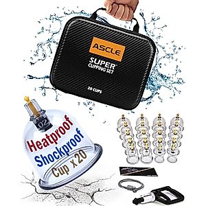 ASCLE Super Cupping Set, Shockproof Heatproof Extra Thick Cups, Water Repellent Shockproof Professional Carrying Case, 20 Cups