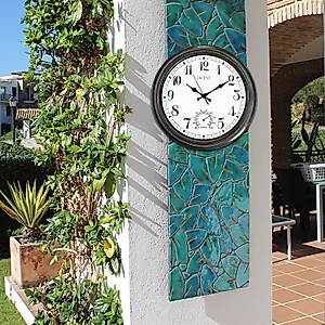 OCEST 16 Inch Large Analog Outdoor Wall Clock, Waterproof, Weather-Resistant, Non-Ticking, Battery-Operated, with Temperature Display, for Patio, Pool, Lanai, Fence, Porch, Garden, Bathroom
