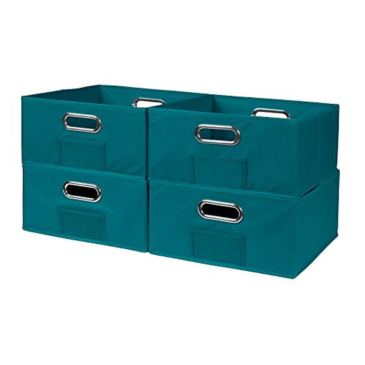 Niche Cubo Set of 4 Half-Size Foldable Fabric Storage Bins with Label Holder- Teal