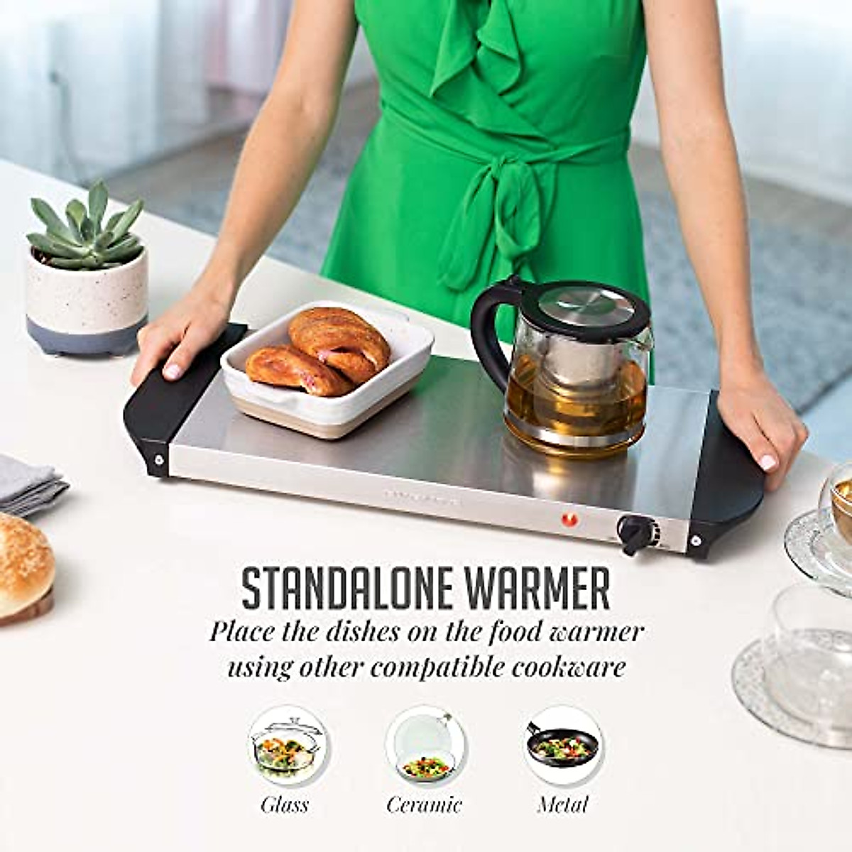 OVENTE Electric Buffet Server & Food Warmer with Temperature Control Perfect for Parties, Dinners and Entertaining, Three 1.5 Quart Chafing Dish Set with Stainless Steel Warming Tray, Silver FW173S