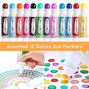 Ohuhu Washable Dot Markers for Toddler 12 Colors Bingo Daubers 40 ml (1.41 oz) with 30 Pages Kids Activity Book for Kids Children (3 Ages +) Preschool Non-Toxic Water-Based Dot Art Markers
