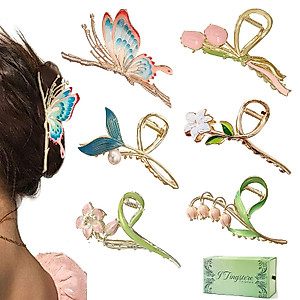 6Pcs Women's Large Non-Slip Strong Metal Hair Clips: Butterfly, Flower, Mermaid Sparkly Jaw Claws for Thick Hair