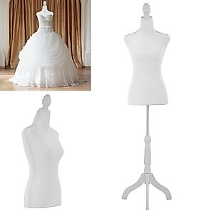 BLKMTY Female Mannequin Torso Dress Form Sewing Mannequin Manikin Body Height Adjustable Clothing Dress Model w/ Tripod Base Stand for Sewing Dressmakers Dress Jewelry Display 49-63 Inch, White