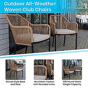 EMMA + OLIVER Talmadge Natural Woven All-Weather Outdoor Two-Piece Club Chair Set with Coordinating Ivory Cushions for Porch, Backyard and Patio