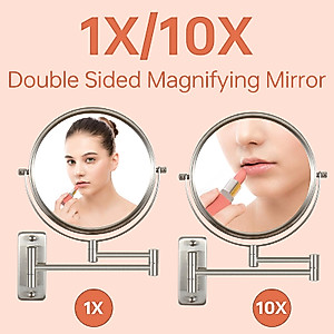 Erlingeryi 8" Wall Mounted Makeup Mirror 1X/ 10x Magnifying Mirror Double Sided Vanity Makeup Mirror for Bathroom Nickel Brush Finish