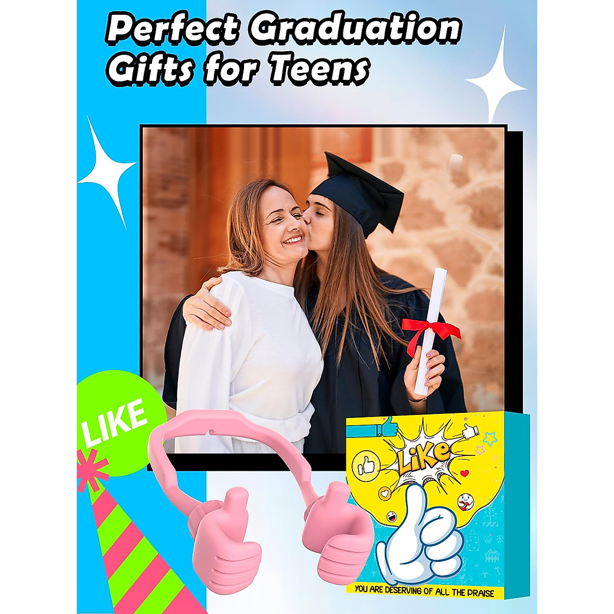 Stocking Stuffers for Teens Boys Girls Teenage Men Women Kids Gifts for Men Christmas: Thumbs Up Lazy Phone Stand Holder Gadgets Dad Father Mother Mom Husband Wife Adults Who Have Everything (1, Pink)