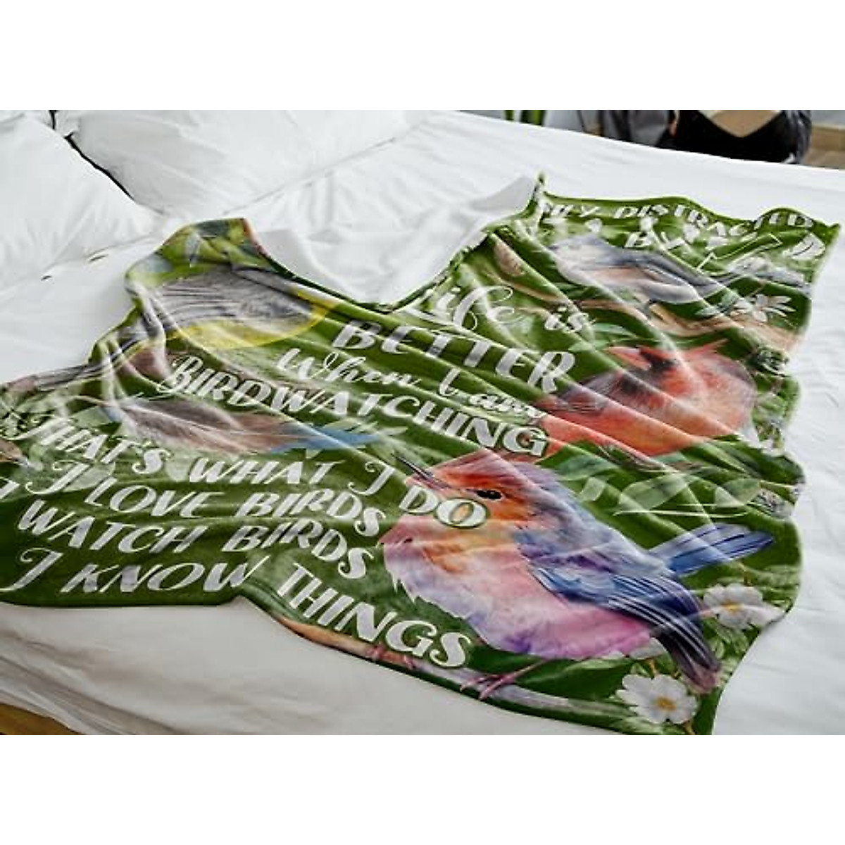 Bird Watching Gifts, Bird Blanket for Bird Lovers & Bird Watchers, Bird Lover Gifts, Bird Nerds Gifts, Bird Watching Blanket, Blanket for Bird Lovers, 65 x 50 Inches Flannel Throw Blanket, Green