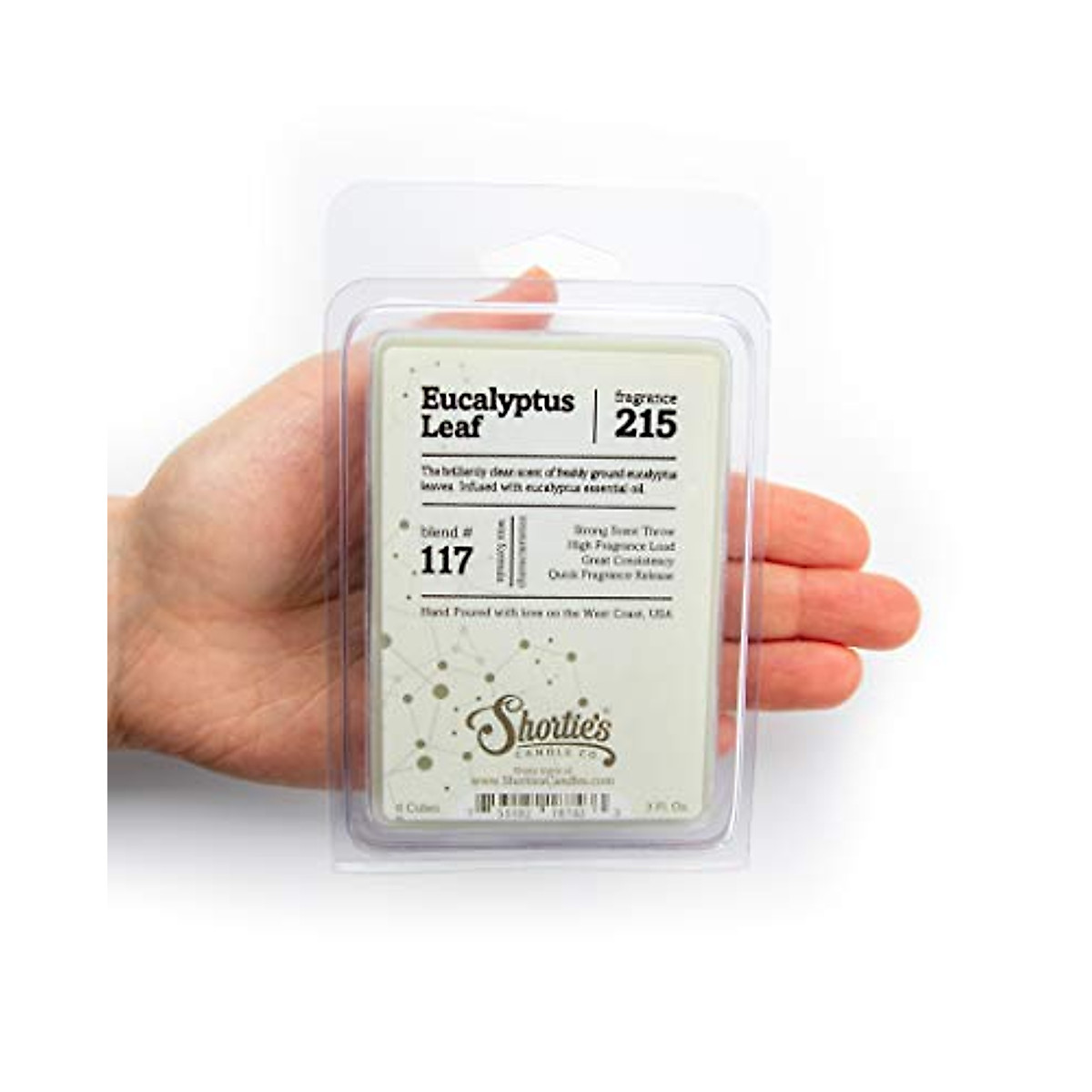 Shortie's Candle Company Eucalyptus Leaf Wax Melts - Formula 117-1 Highly Scented 3 Oz. Bar - Made with Essential & Natural Oils - Fresh & Clean Air Freshener Cubes Collection