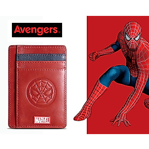 IRON SPIDER Men's Wallet，Monolayer Slim Minimalist Front Pocket RFID Blocking Leather Pocket Wallet with Superhero SPIDER RED