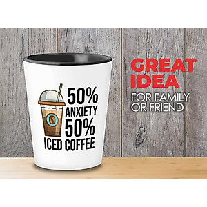Bubble Hugs sarcasm Shot Glass 1.5oz - 50% anxiety 50% Iced coffee - Adult Humor Kidding Gag Pun Sassy Sarcastic Joke Laugh for Colleagues Humorous Hilarious Snarky