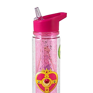 JUST FUNKY Sailor Moon Crystal Double-Walled Water Bottle | 18 oz Plastic Travel Beverage Container | Includes Glitter Wall | Home Deco | Anime Water Bottle | Officially Licensed