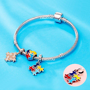 2024 Autism Awareness Charms fit Pandora My First Mothers Day Bracelet, 925 Sterling Silver Dangle Puzzle Piece Enamel Colorful Beads, Autismo Gift for Teacher/Mom/Girl/Boy/Child