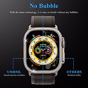 YMHML 4 Pack Compatible for Apple Watch Ultra 2 Screen Protector 49mm Tempered Glass, Waterproof HD Clear 9H Hardness Anti-Scratch Film