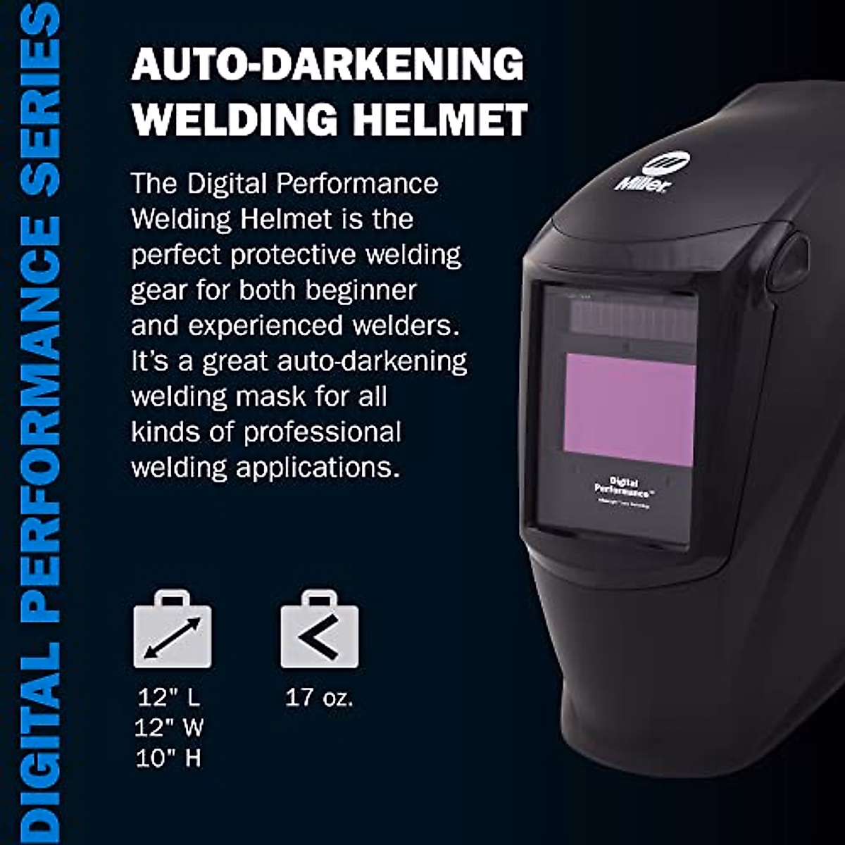 Miller 282000 Digital Performance Welding Helmet, Auto-Darkening Welding Helmet, Clearlight 2.0, Black