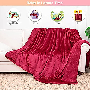 NANPIPER Sherpa Queen Size Blanket,Soft Fuzzy Fleece Blanket,Warm Plush Microfiber Blankets,Wine Red 90"x90"