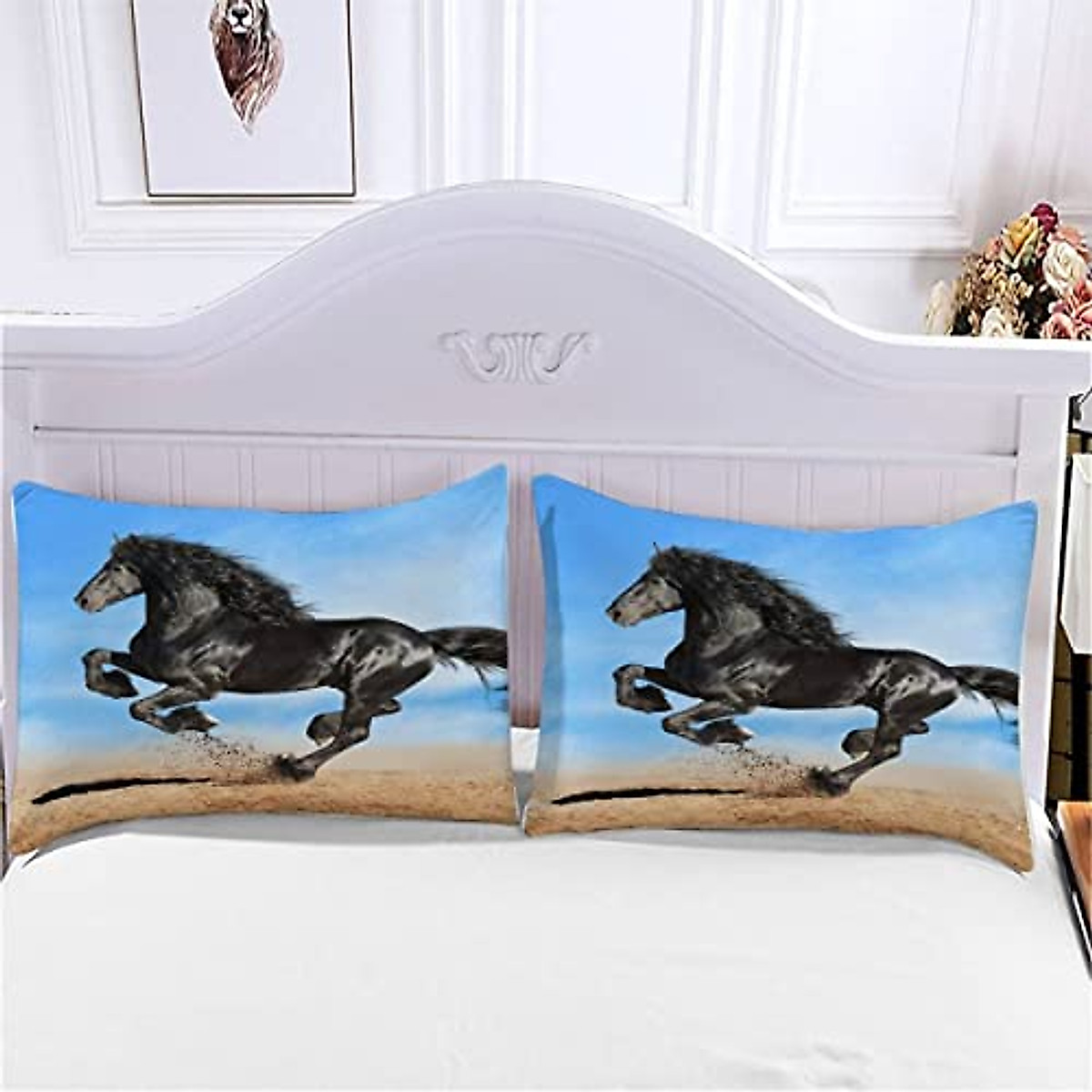 Quilt Cover Twin Size Friesian 3D Bedding Sets Black Stallion Duvet Cover Breathable Hypoallergenic Stain Wrinkle Resistant Microfiber with Zipper Closure,beding Set with 2 Pillowcase